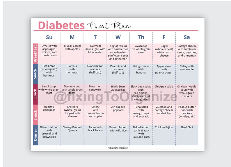 Diabetes Meal Plan Diabetic Food List Diabetic Grocery - Etsy