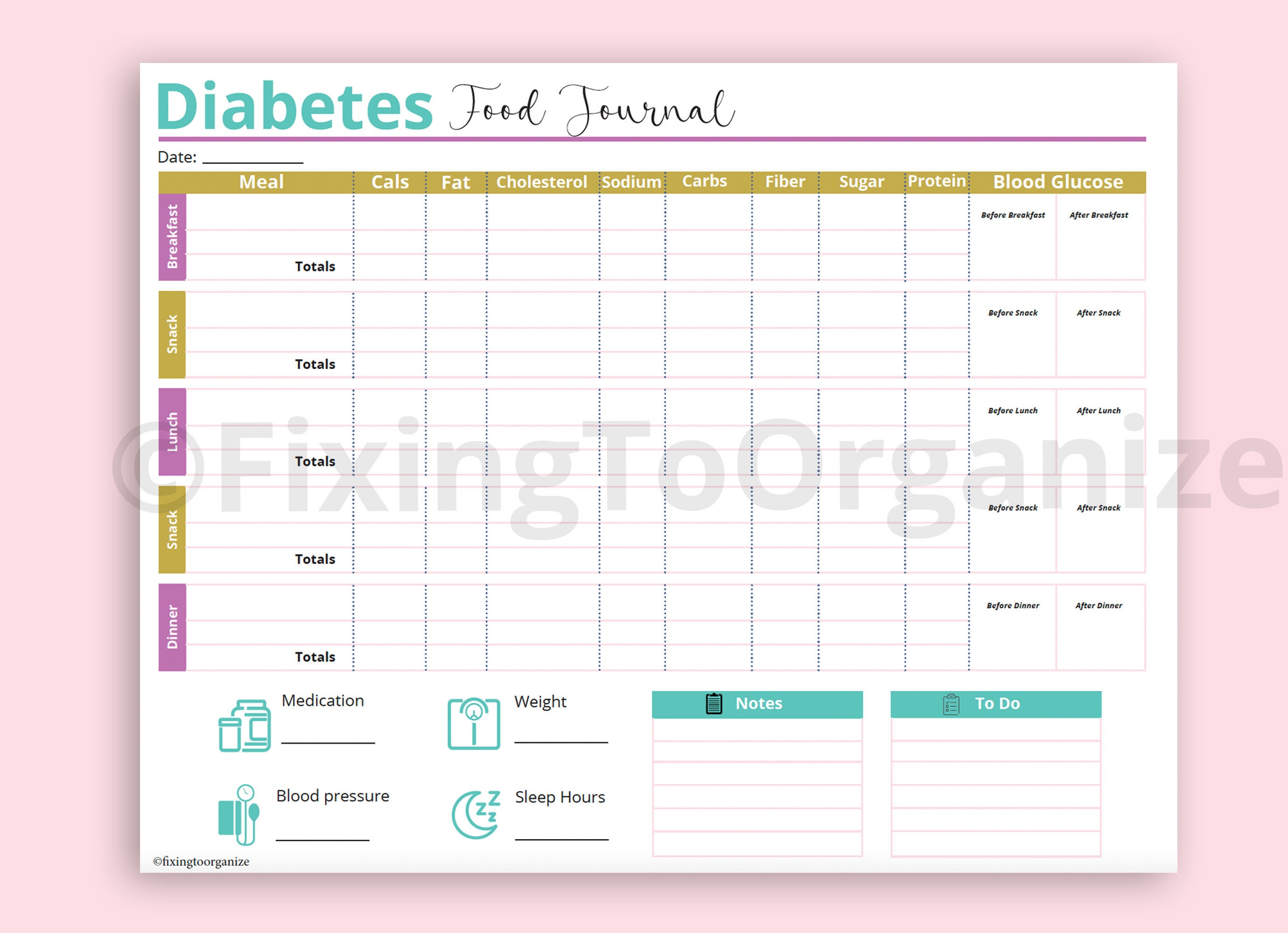 Diabetes Food Journal | Diabetes Meal Tracker - Etsy