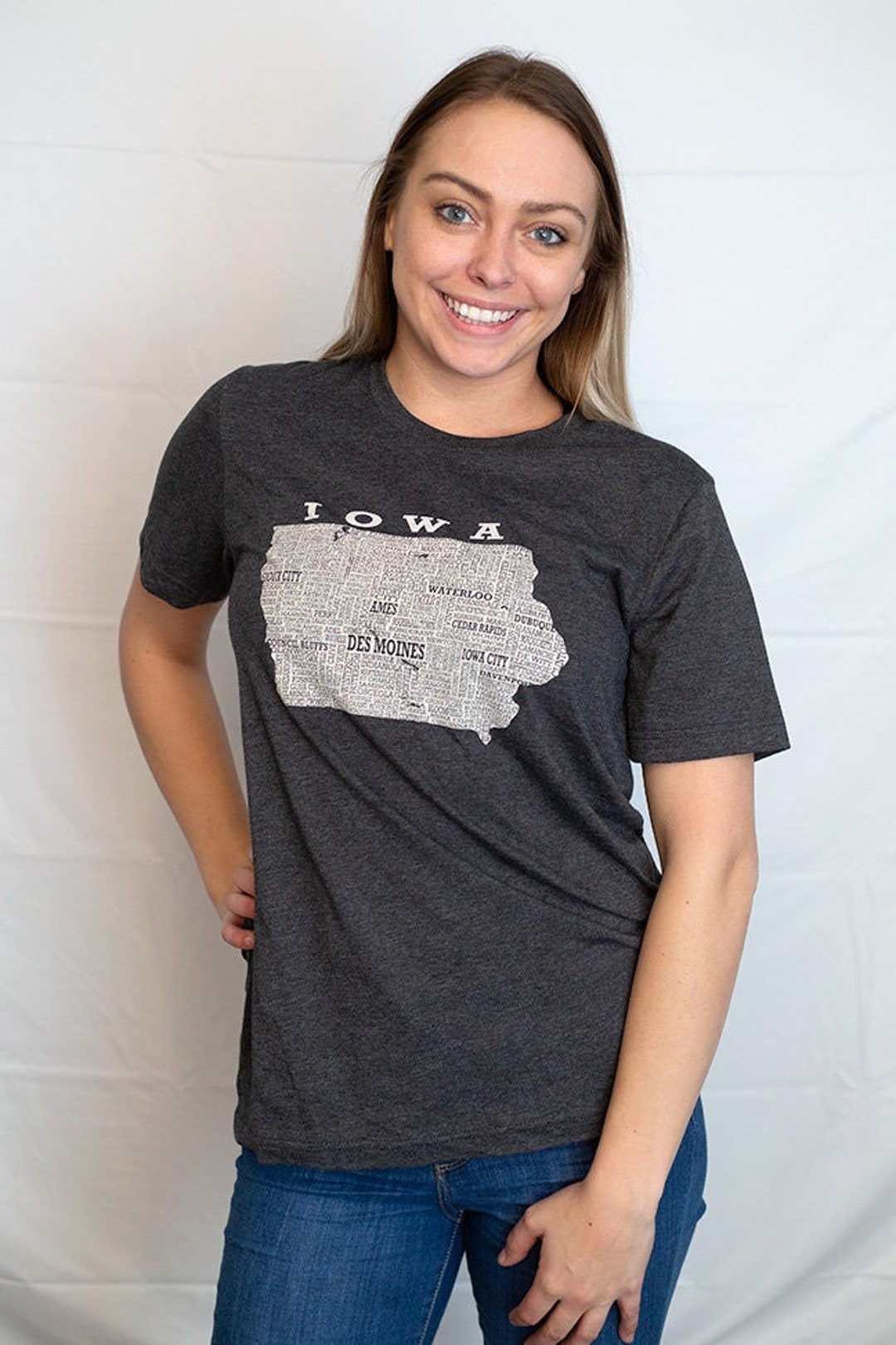 Hometown Iowa Short Sleeve Tee Shirt Crew/v-neck-dark Grey Heather-iowa ...