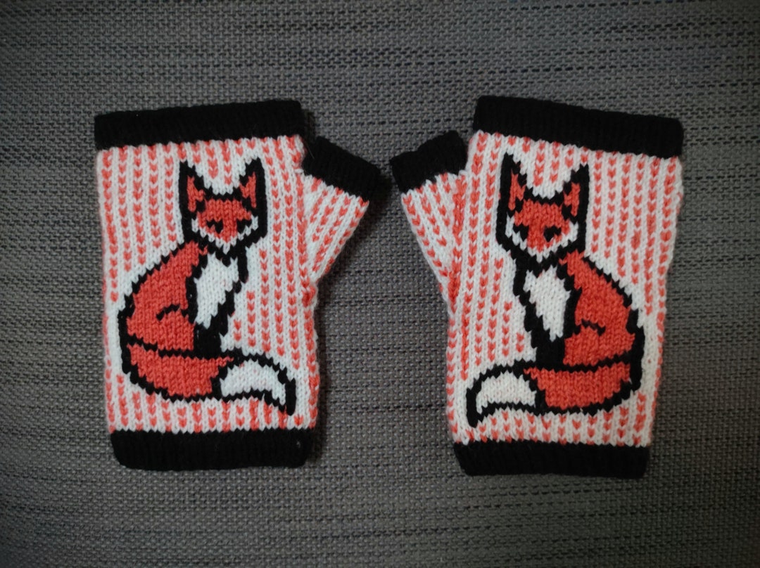 Fairisle Fox Mitts - Knitting Pattern - Fingerless Gloves Mittens - Etsy