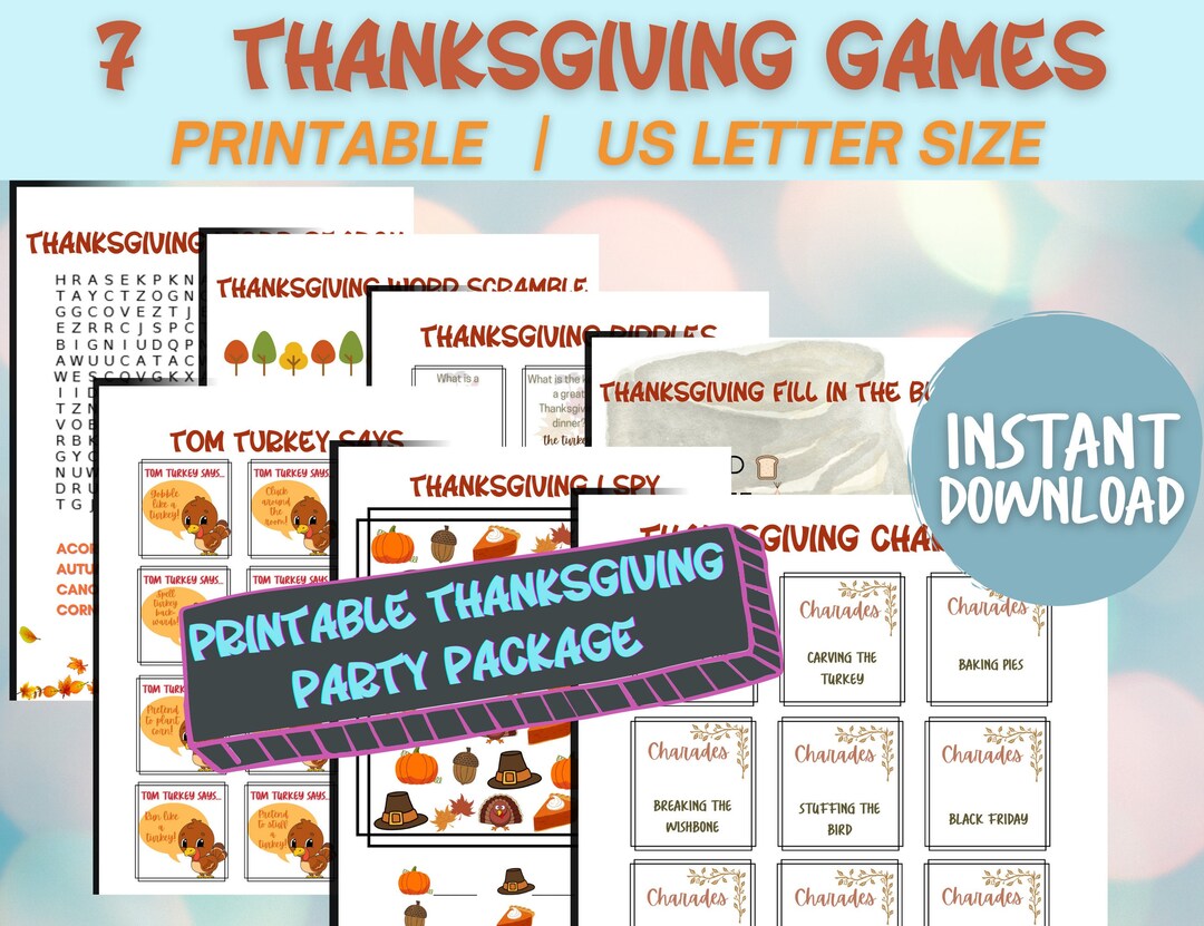 PRINTABLE 7 Thanksgiving Party Games for Kids Thanksgiving Activity ...