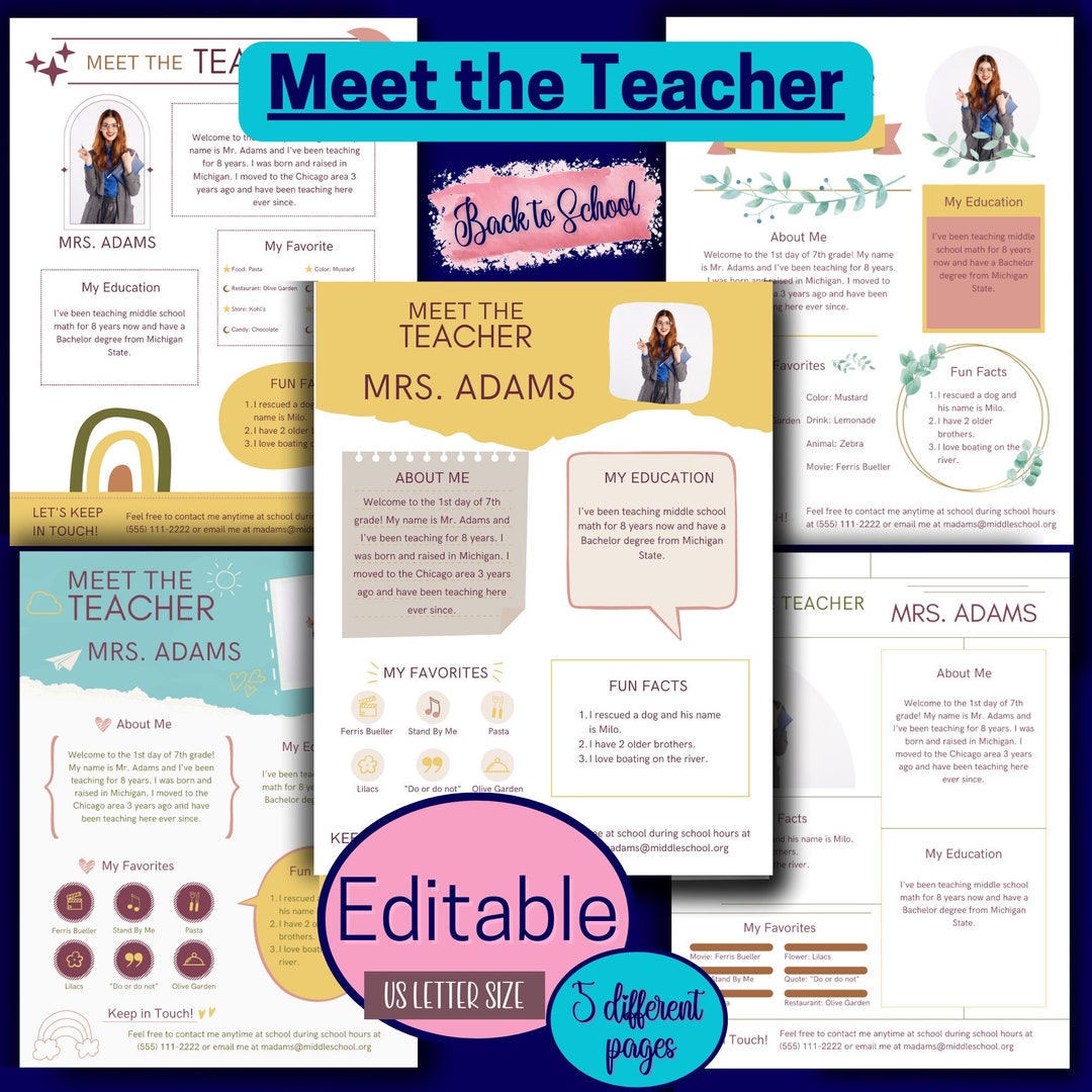 PRINTABLE Meet the Teacher BOHO Bundle - 5 Different Editable Options ...