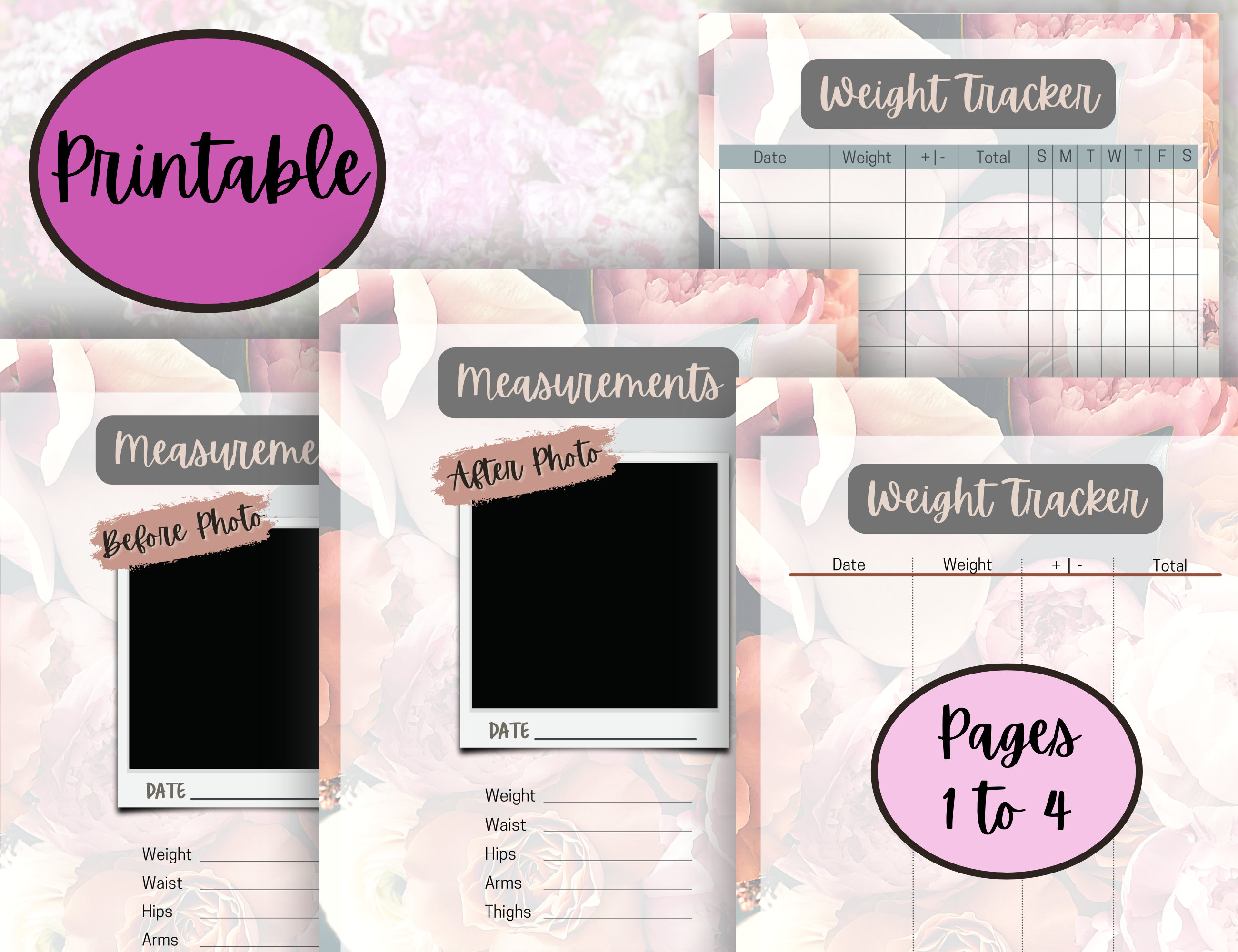 PRINTABLE Weight Loss Tracker to Track Pounds Lost, Weekly and Monthly ...