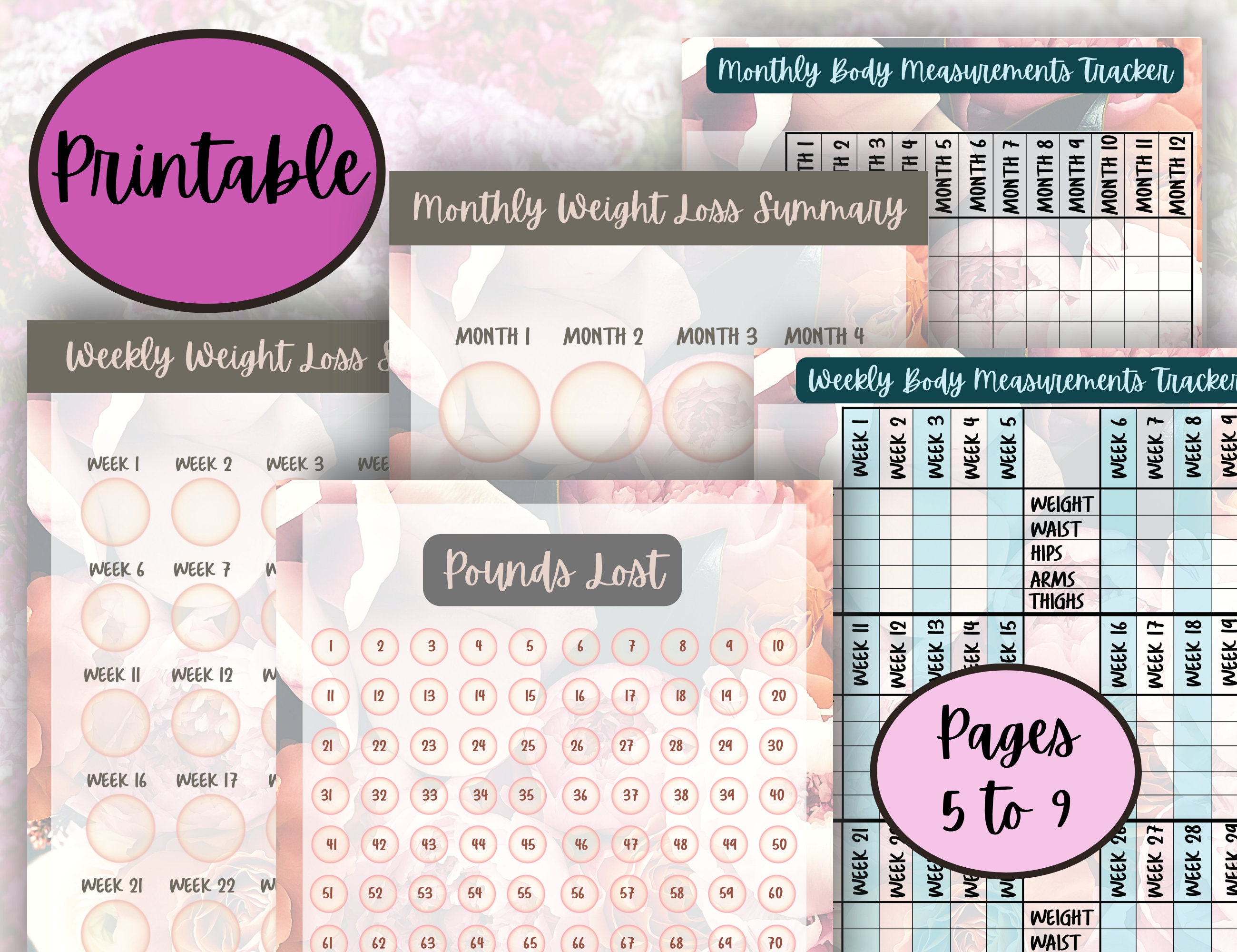 PRINTABLE Weight Loss Tracker to Track Pounds Lost, Weekly and Monthly ...