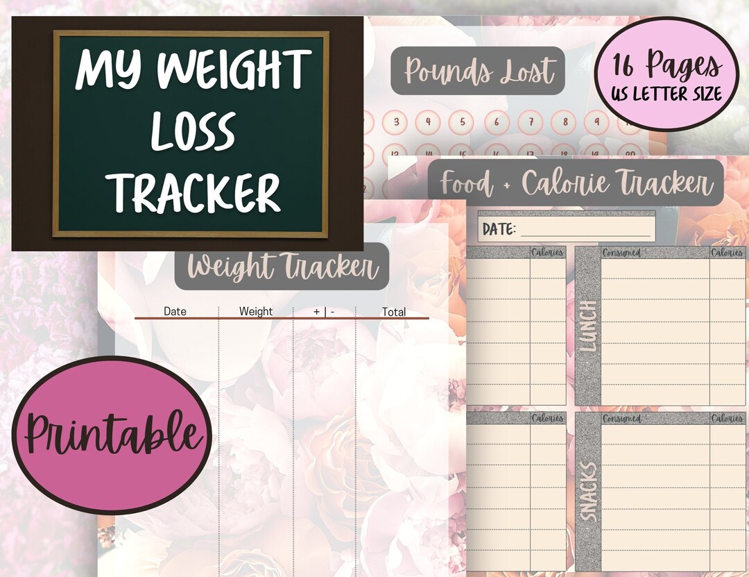 PRINTABLE Tracker for Weight Loss Track Food Calories, Pounds Lost ...