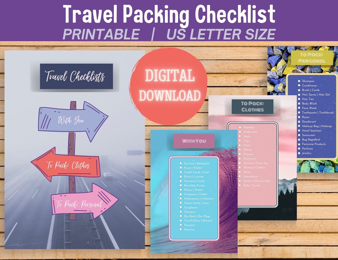 Travel Packing Checklist With Pack Your Bags With Clothes Packing ...