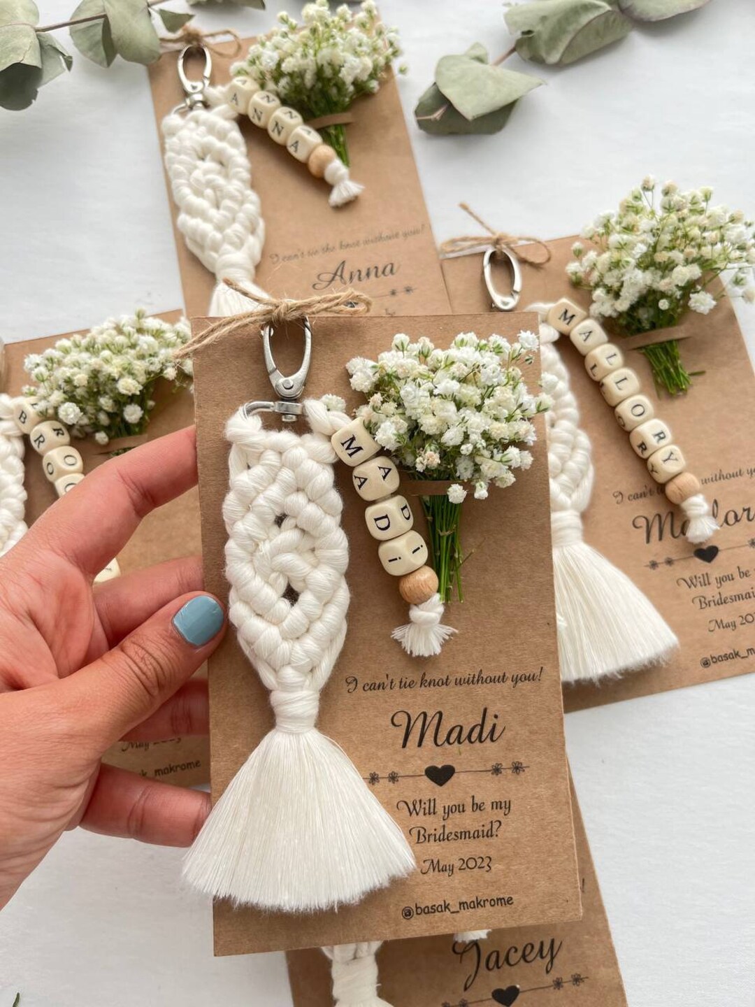 Macrame Keychain With Special Name and Card for Your Guests ...