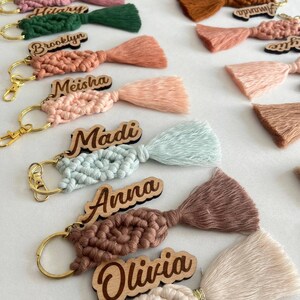 Wooden Laser Engraved Custom Bridesmaid Keychain, Handmade Macrame ...