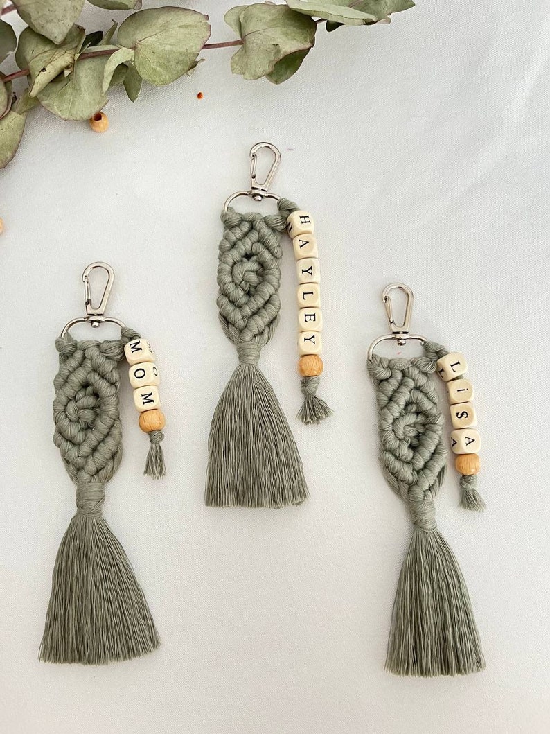 Macrame Keychain Boho Keychain Name Custom Macrame Keychain - Etsy