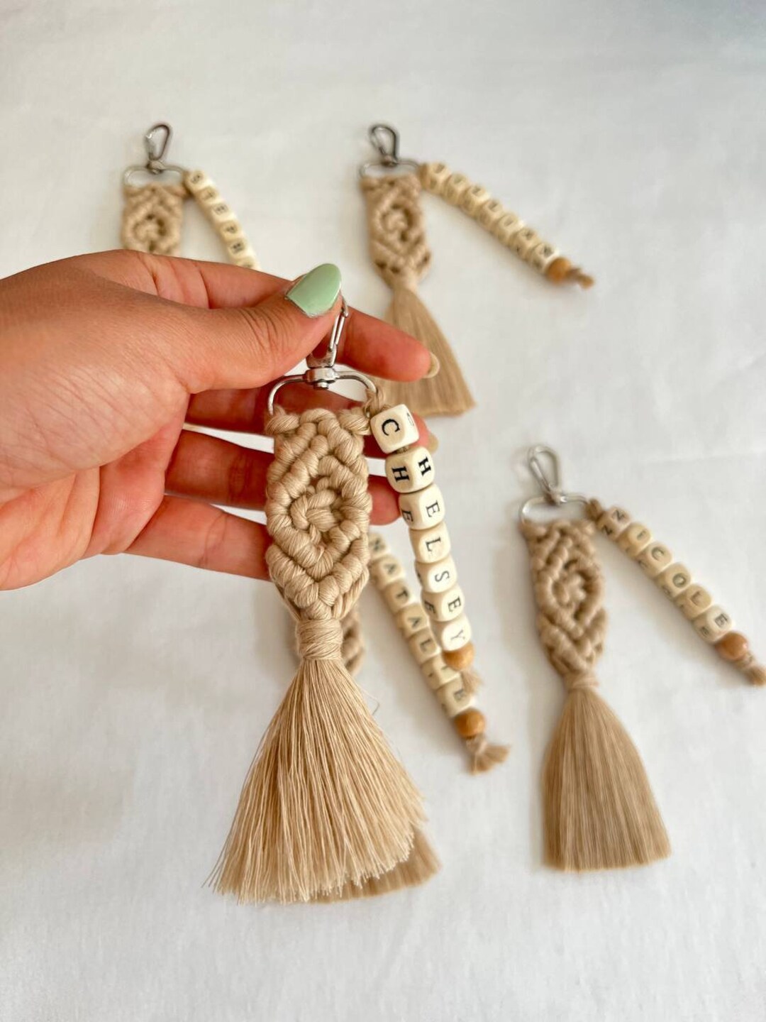Macrame Keychain Boho Keychain Name Custom Macrame Keychain - Etsy
