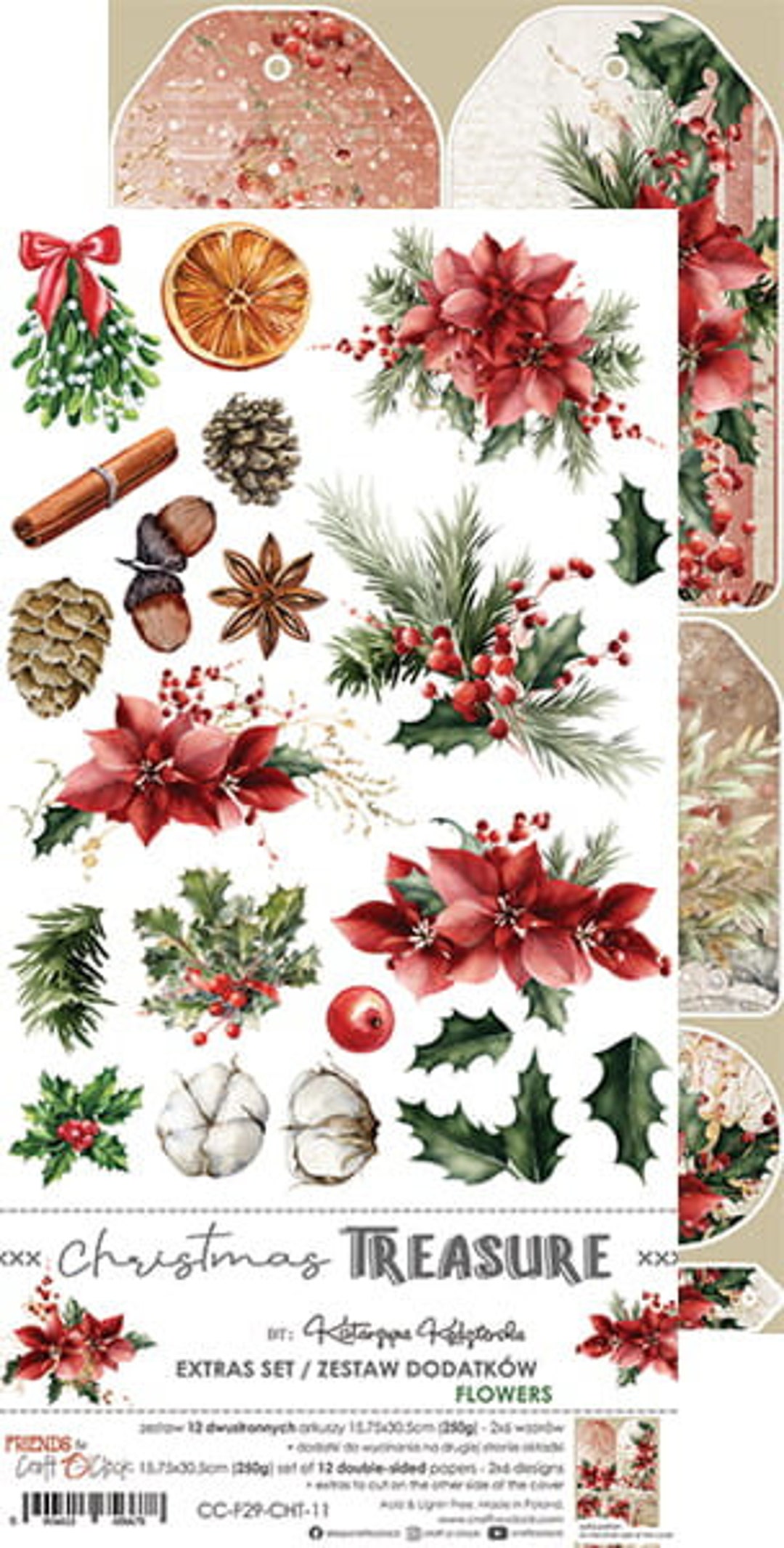 Craft O' Clock 'christmas Treasure' Extras Set FLOWERS, Ephemera ...