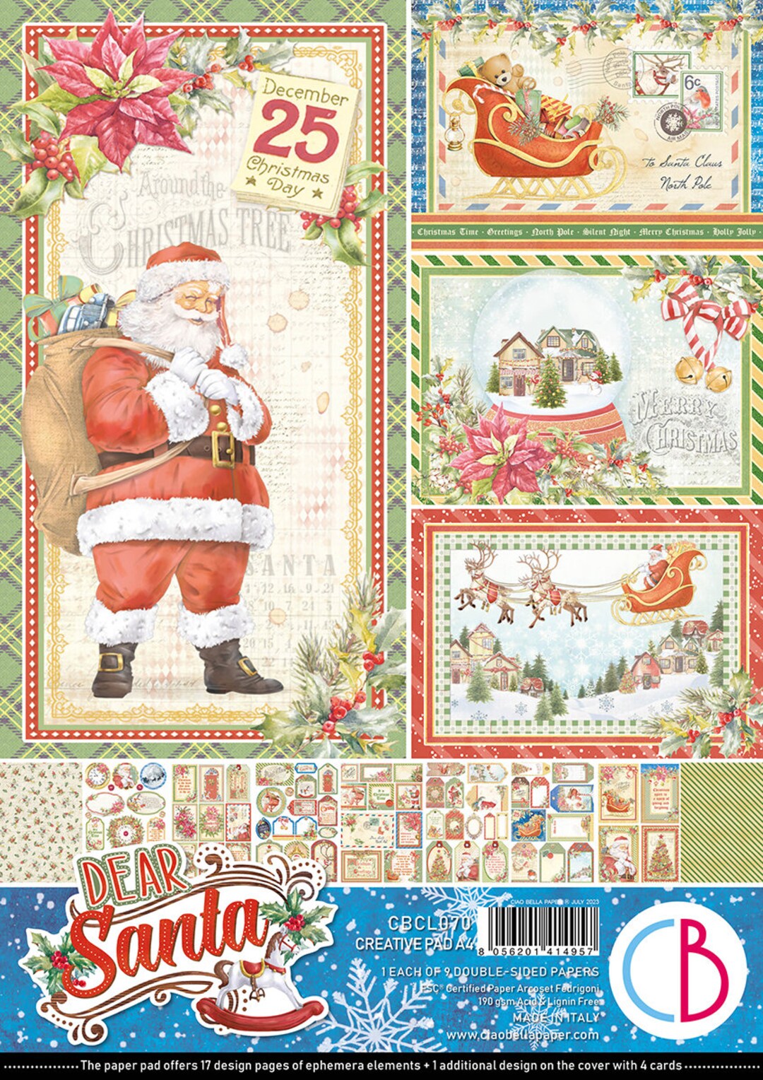 Ciao Bella 'dear Santa' Paper Creative Pad A4, Mixed Papers, Ciao Bella ...