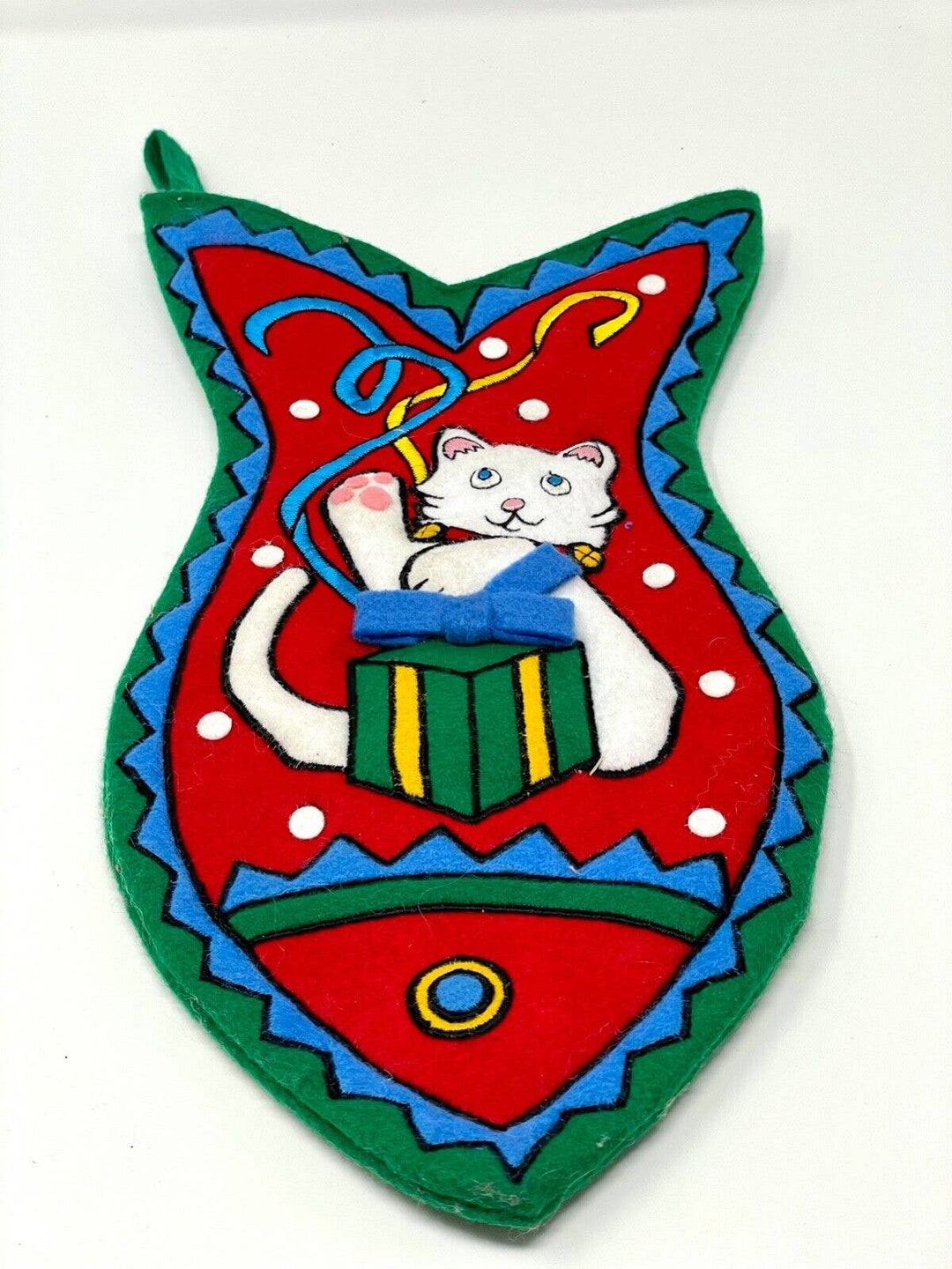Felt Appliqued Santa KITTY CAT Fish Shaped Felt Christmas - Etsy