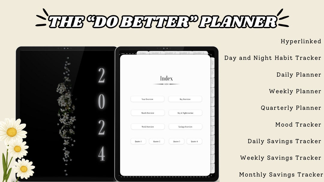 Hyperlinked Dated PDF 2024 Planner for Ipad/tablet Minimalistic Digital ...