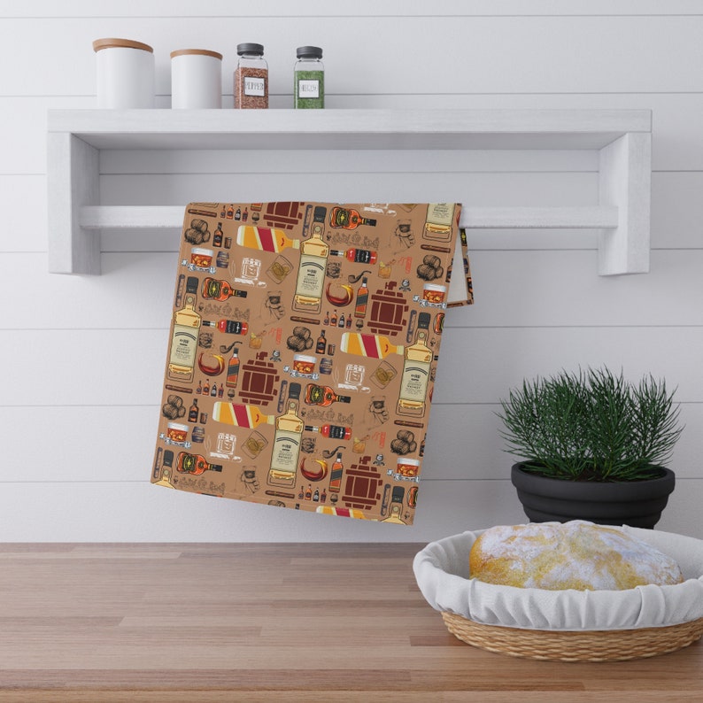 Whiskey Kitchen Towel Whiskey Themed Kitchen Towel Whiskey Pattern ...