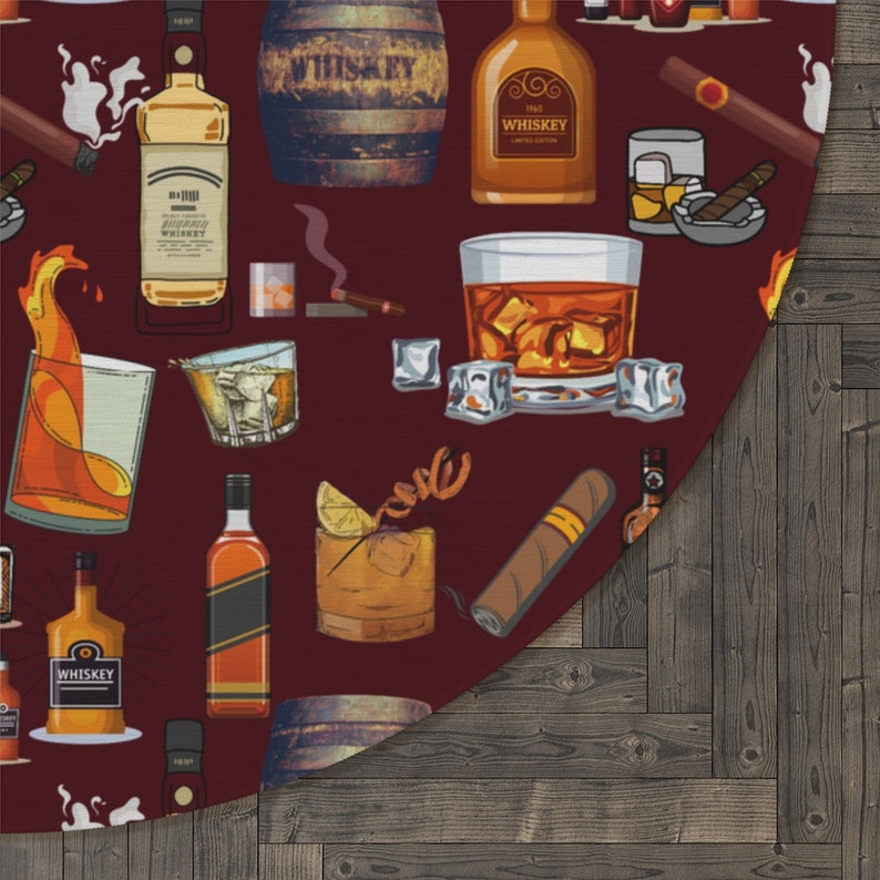 Whiskey Themed Area Rug Round Whiskey Rug Round Bar Rug Home Bar Decor ...