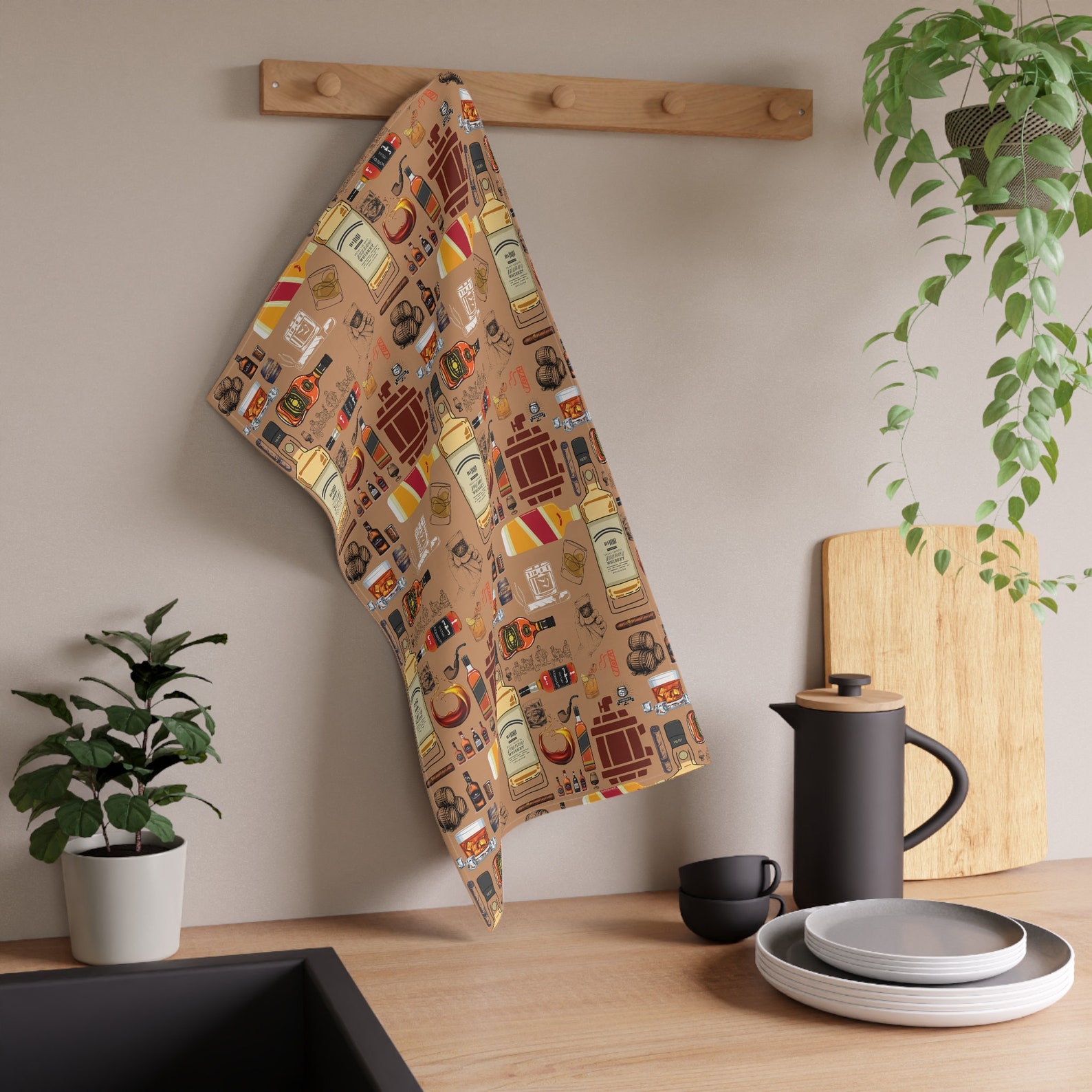 Whiskey Kitchen Towel Whiskey Themed Kitchen Towel Whiskey Pattern ...
