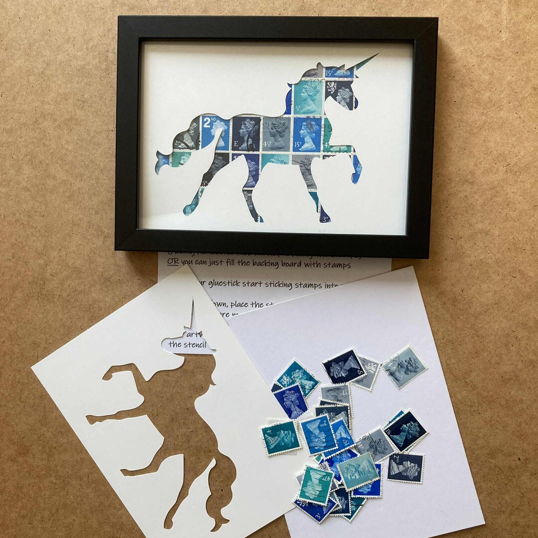 Unicorn Postage Stamp Craft Kit: Kids & Adults Art Activity - Frame ...