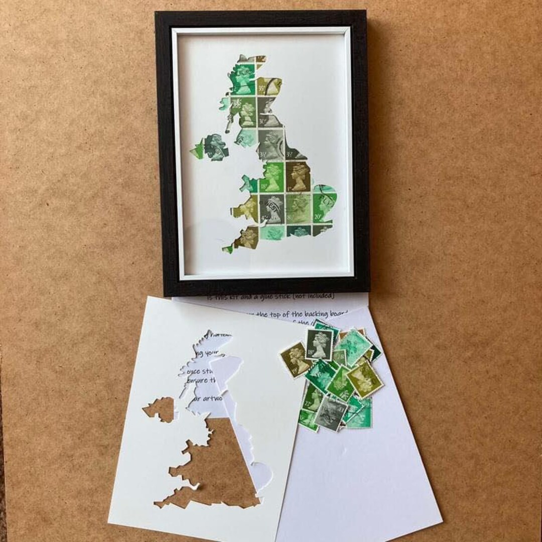 UK Map Postage Stamp Craft Kit. GB Craft Gifts Adult and Kids. Stamp ...