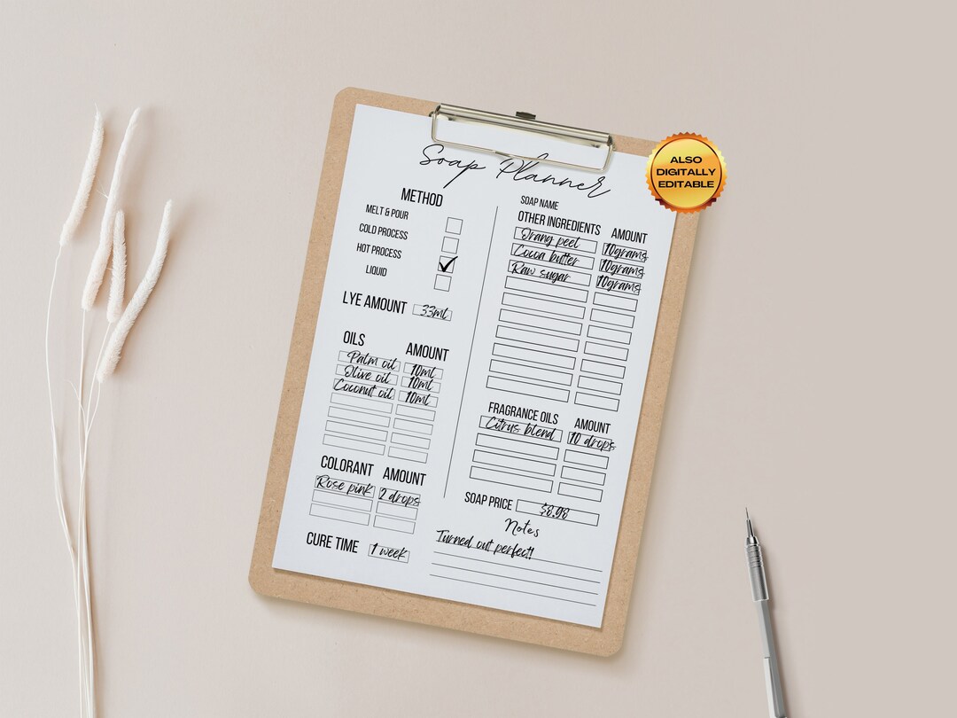 SOAP PLANNER PRINTABLE | Soap Making Planner | Soap Making | Soap ...