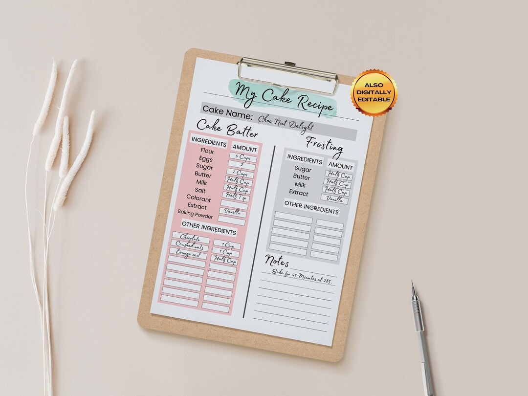 CAKE PLANNER PRINTABLE | Cake Planner | Cake Making | Cake Supplies ...
