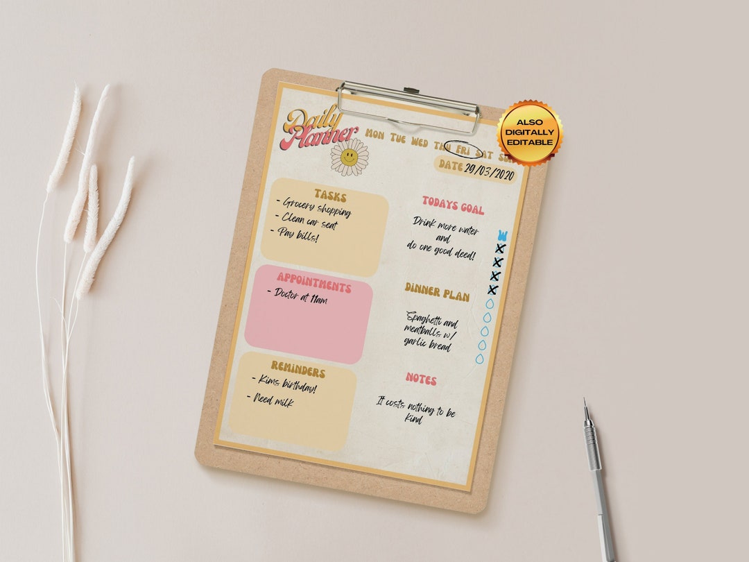 RETRO DAILY PLANNER | Daily Planner Printable | Digital Planner | Daily ...