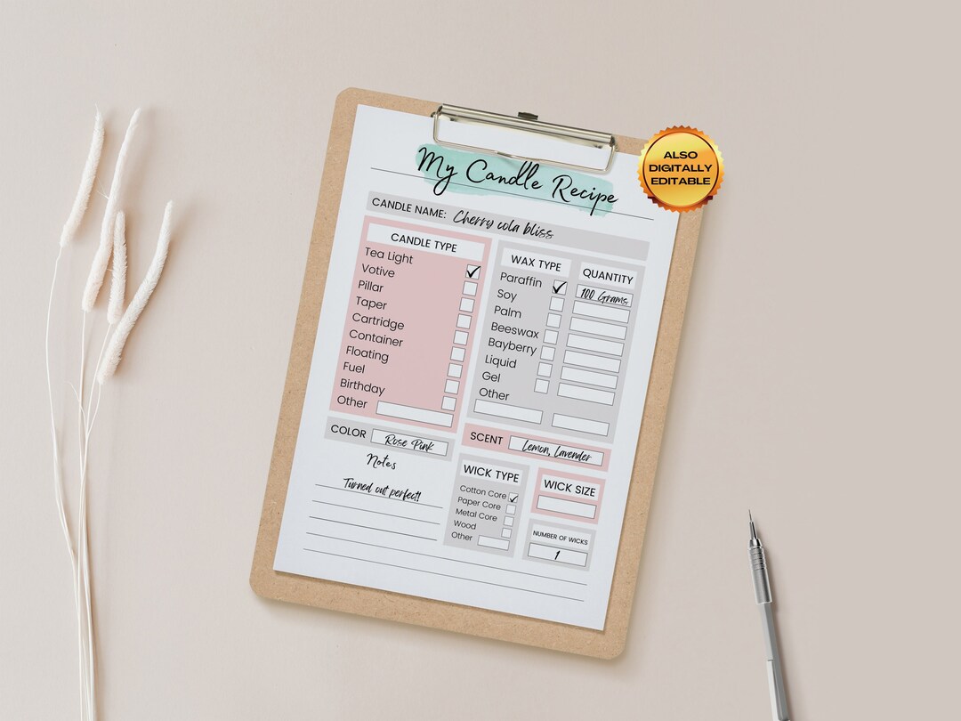 CANDLE PLANNER PRINTABLE | Candle Test Template | Candle Recipe Planner ...