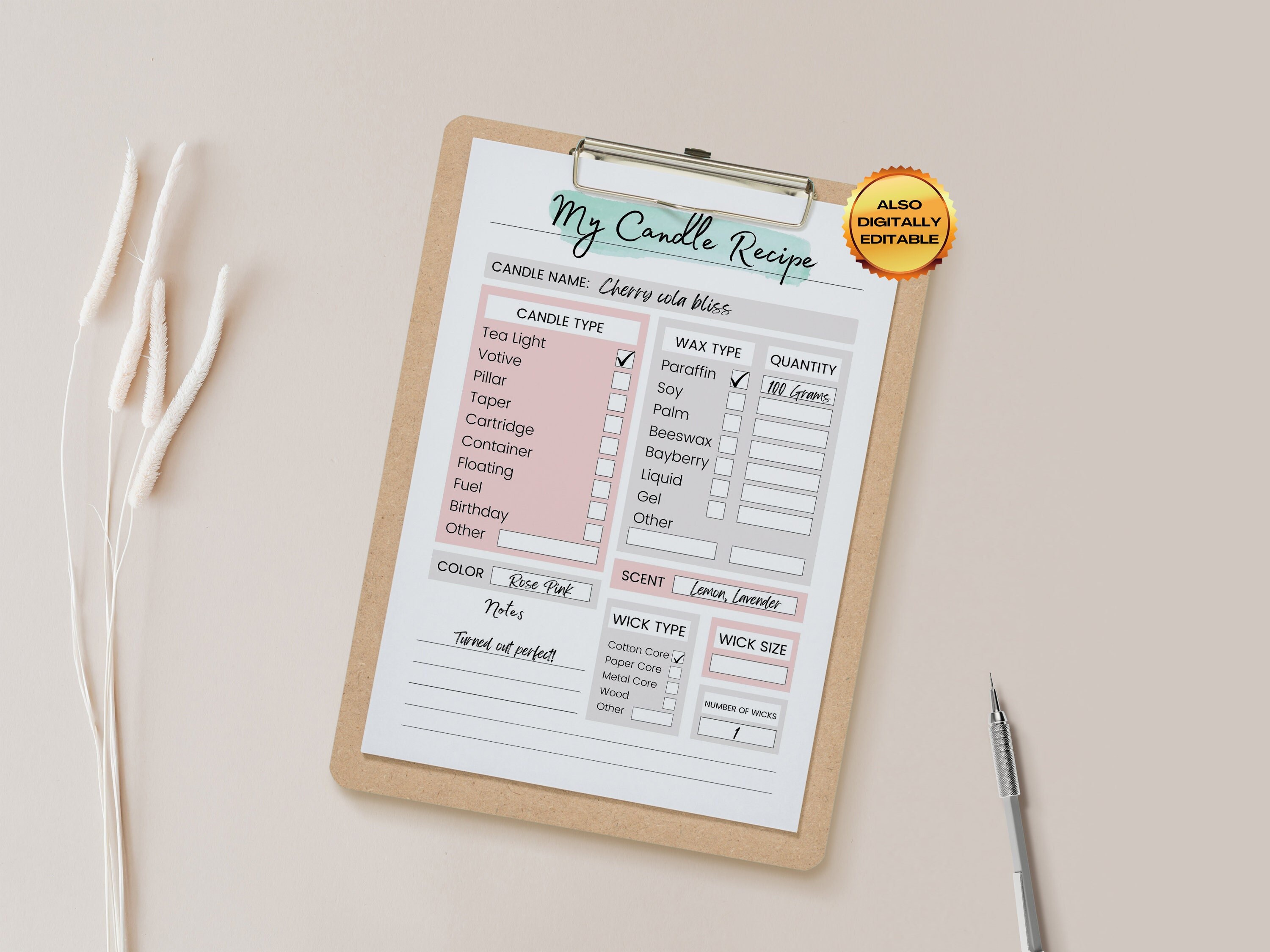 CANDLE PLANNER PRINTABLE | Candle Test Template | Candle Recipe Planner ...