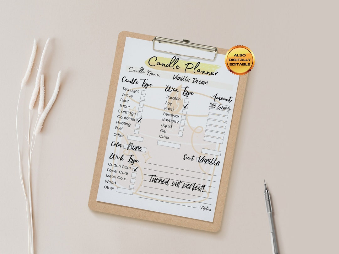CANDLE PLANNER PRINTABLE | Candle Planner Template | Candle Making ...