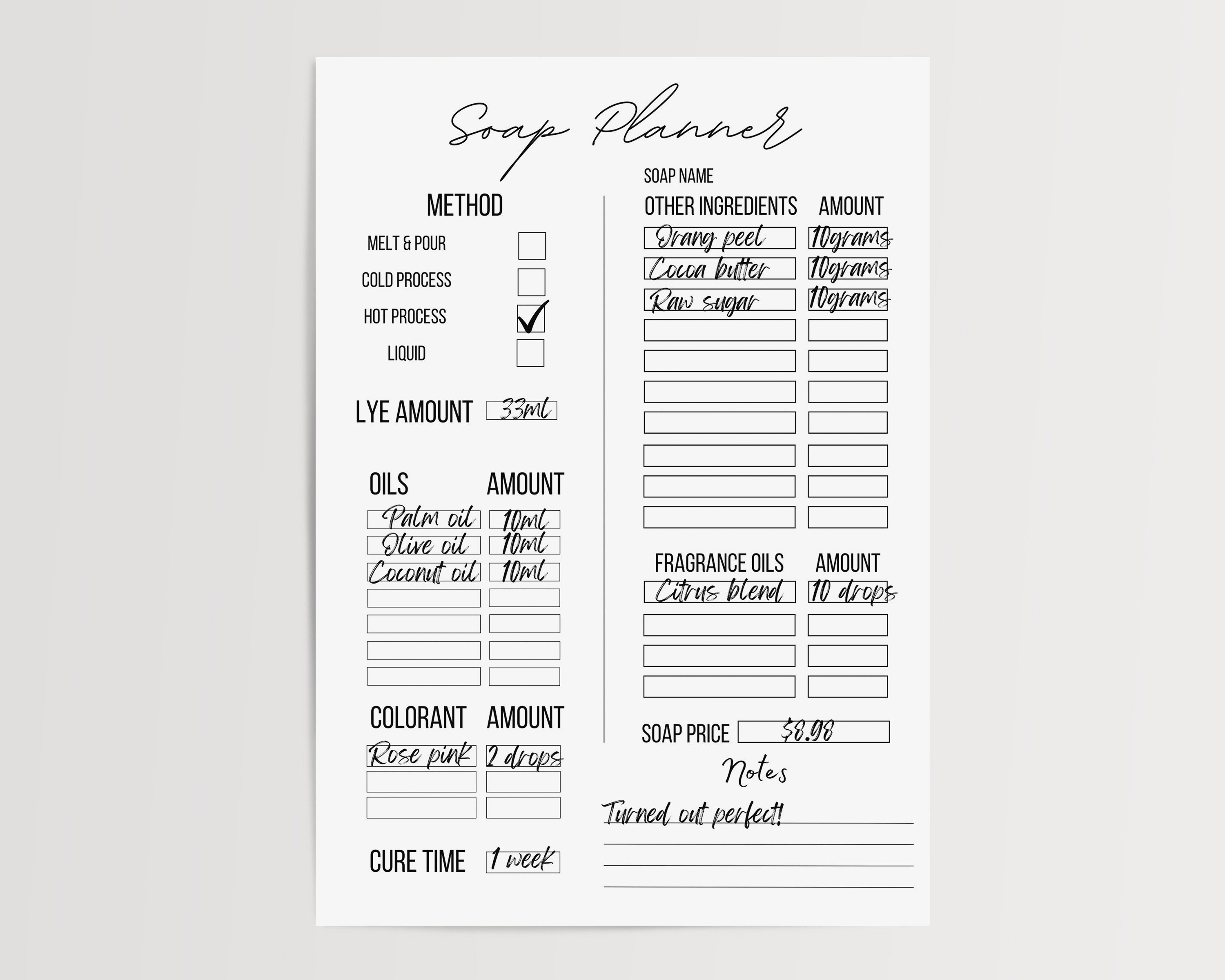 SOAP PLANNER PRINTABLE | Soap Making Planner | Soap Making | Soap ...