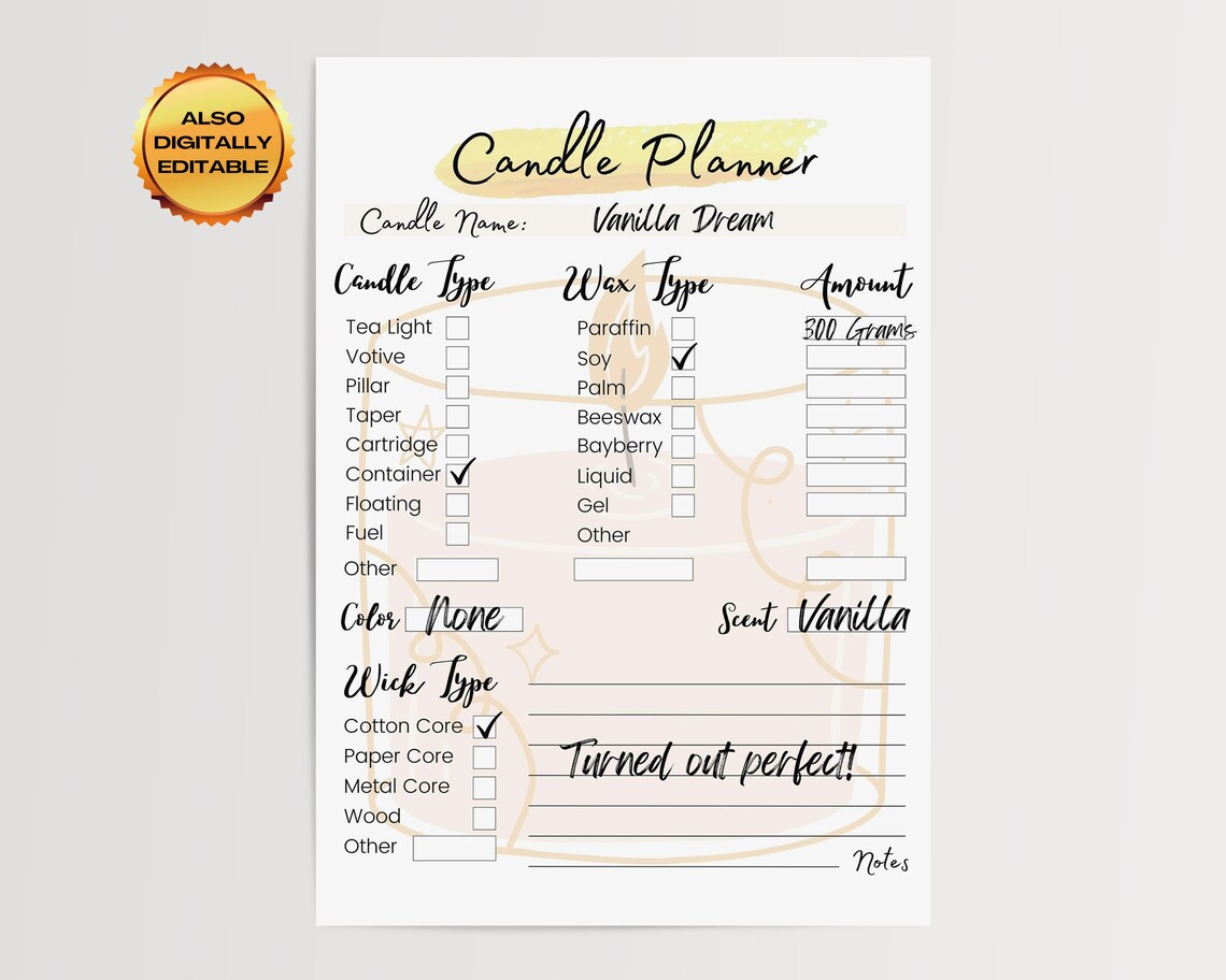 CANDLE PLANNER PRINTABLE | Candle Planner Template | Candle Making ...