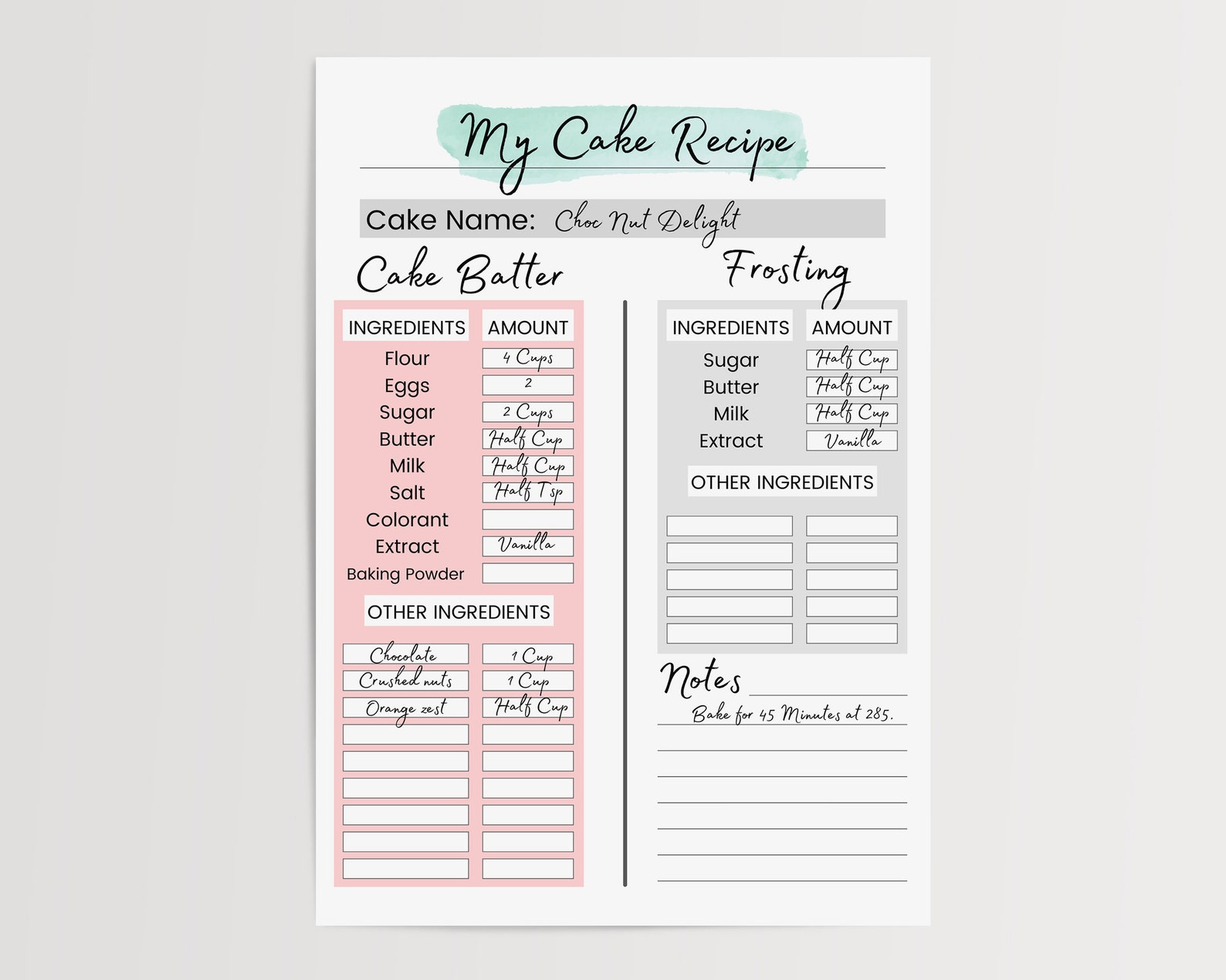 CAKE PLANNER PRINTABLE | Cake Planner | Cake Making | Cake Supplies ...