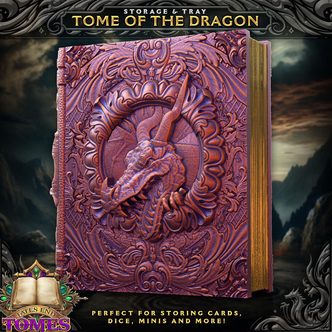 Dragon Tome Book Dice Vault and Rolling Tray | Magnetic Case | Dungeons ...