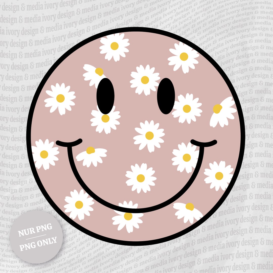 Digital PNG File Pink Daisy Smiley Face Retro Happy Face Printable ...