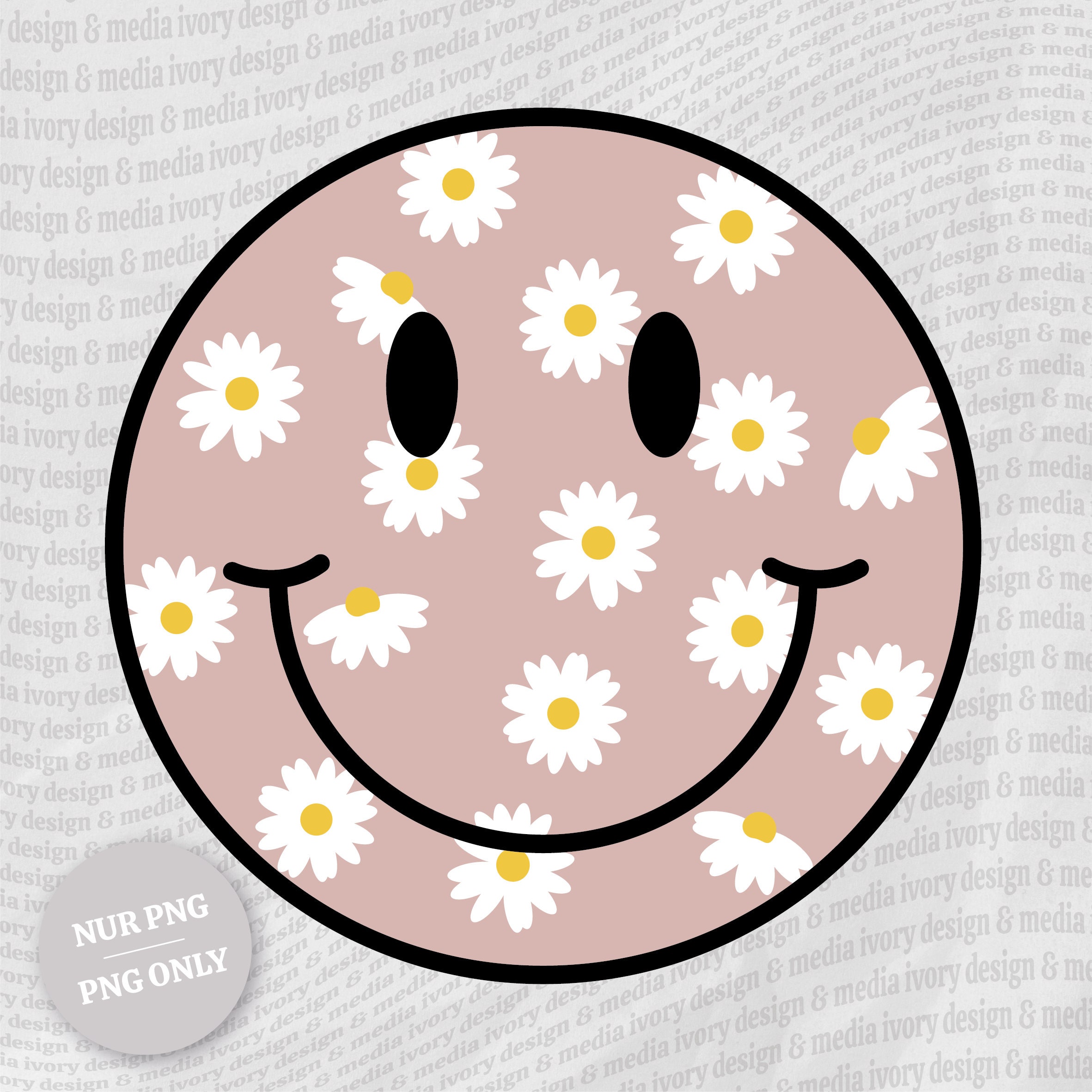 Digital PNG File Pink Daisy Smiley Face Retro Happy Face Printable ...
