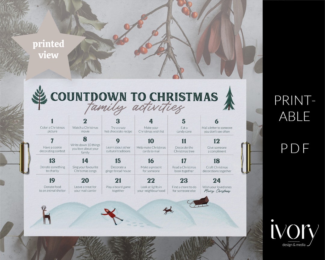 Printable Advent Calendar for Families Activities Things to Do in ...