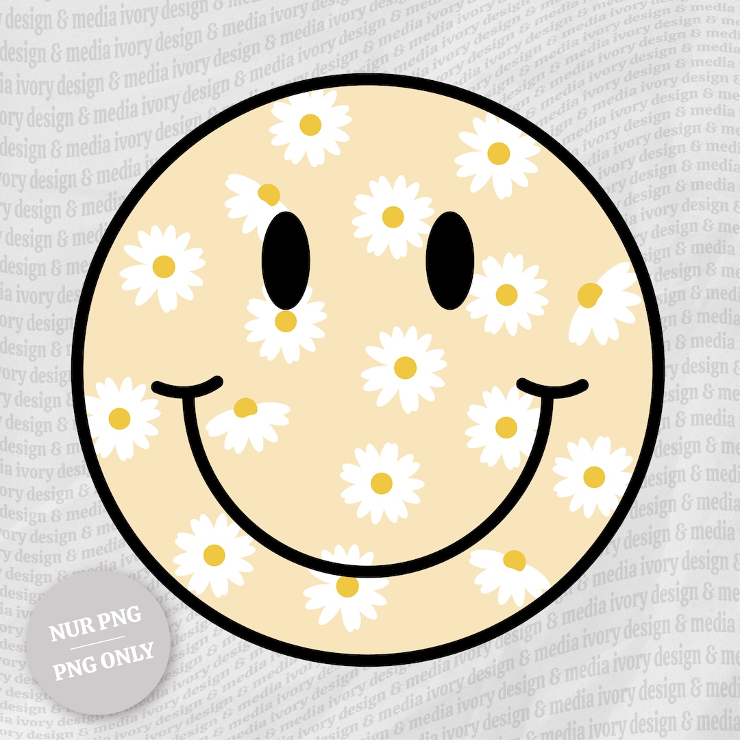 Digital PNG File Yellow Daisy Smiley Face Retro Happy Face Printable ...