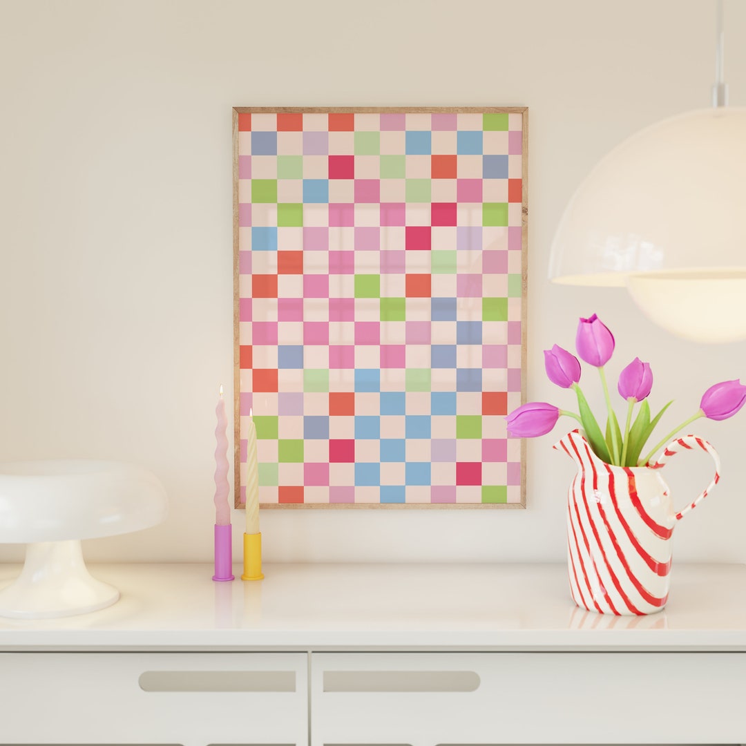 Pastel Checkerboard Art Print, Digital Download Print, Checkerboard ...