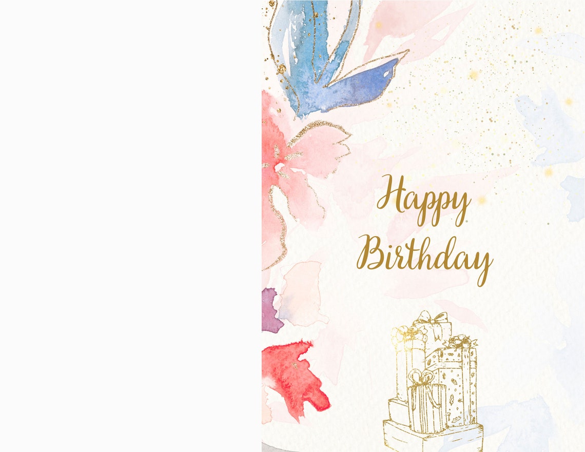 Printable Happy Birthday Card Instant Digital Download, 8.5x11 Folding ...