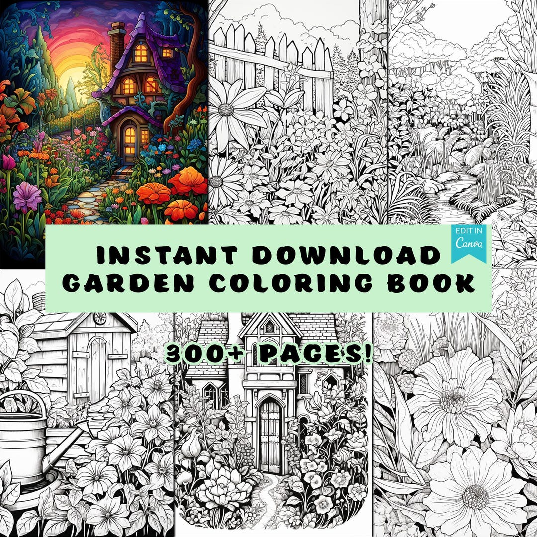300 Garden Coloring Page Printable | Floral & Botanical Coloring Book ...