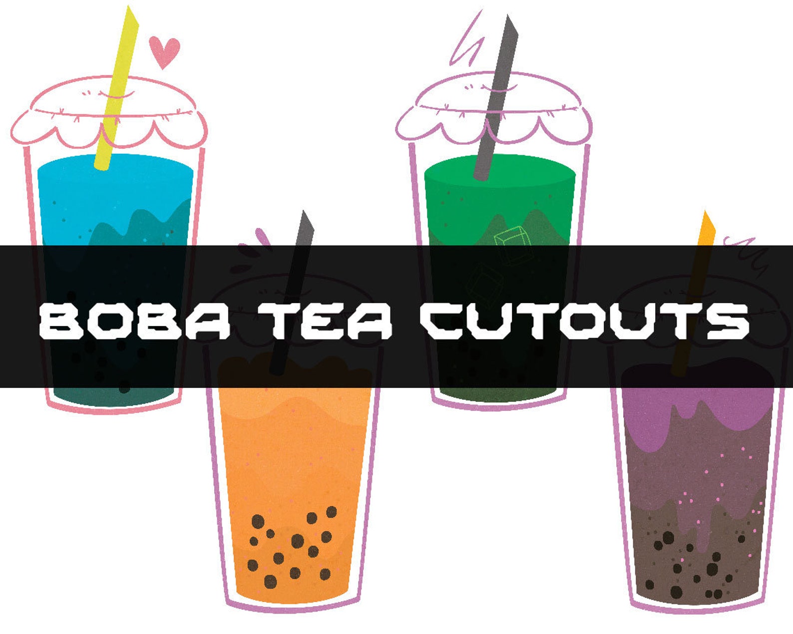 Kawaii Boba Tea Clipart: Bubble Tea PNG Cutouts (digital Download) - Etsy