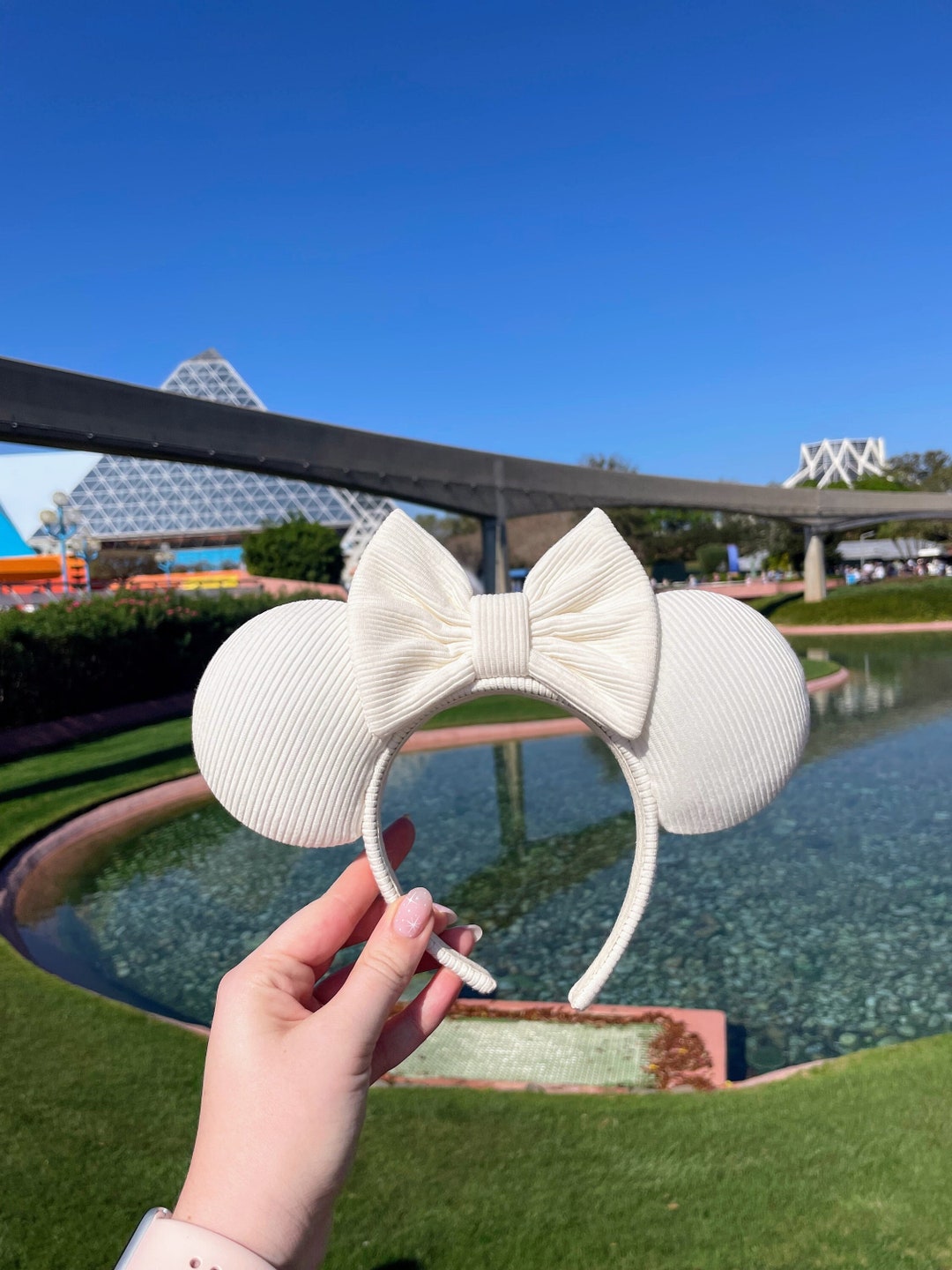 White Ribbed Knit Mouse Ears - W/ Comfortable Headband Option for ...