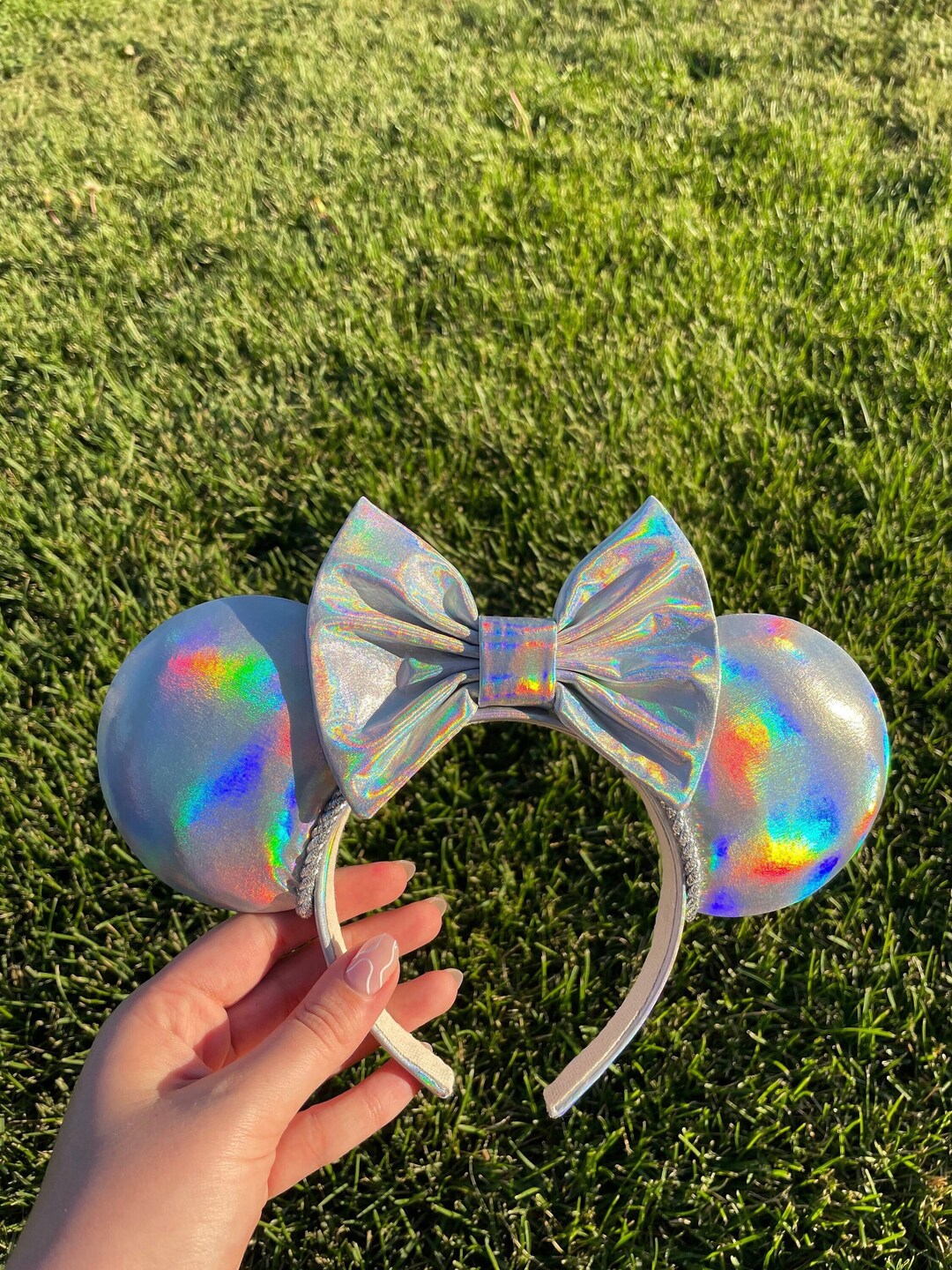 Silver Holographic Mouse Ears - W/ Comfortable Headband Option for ...
