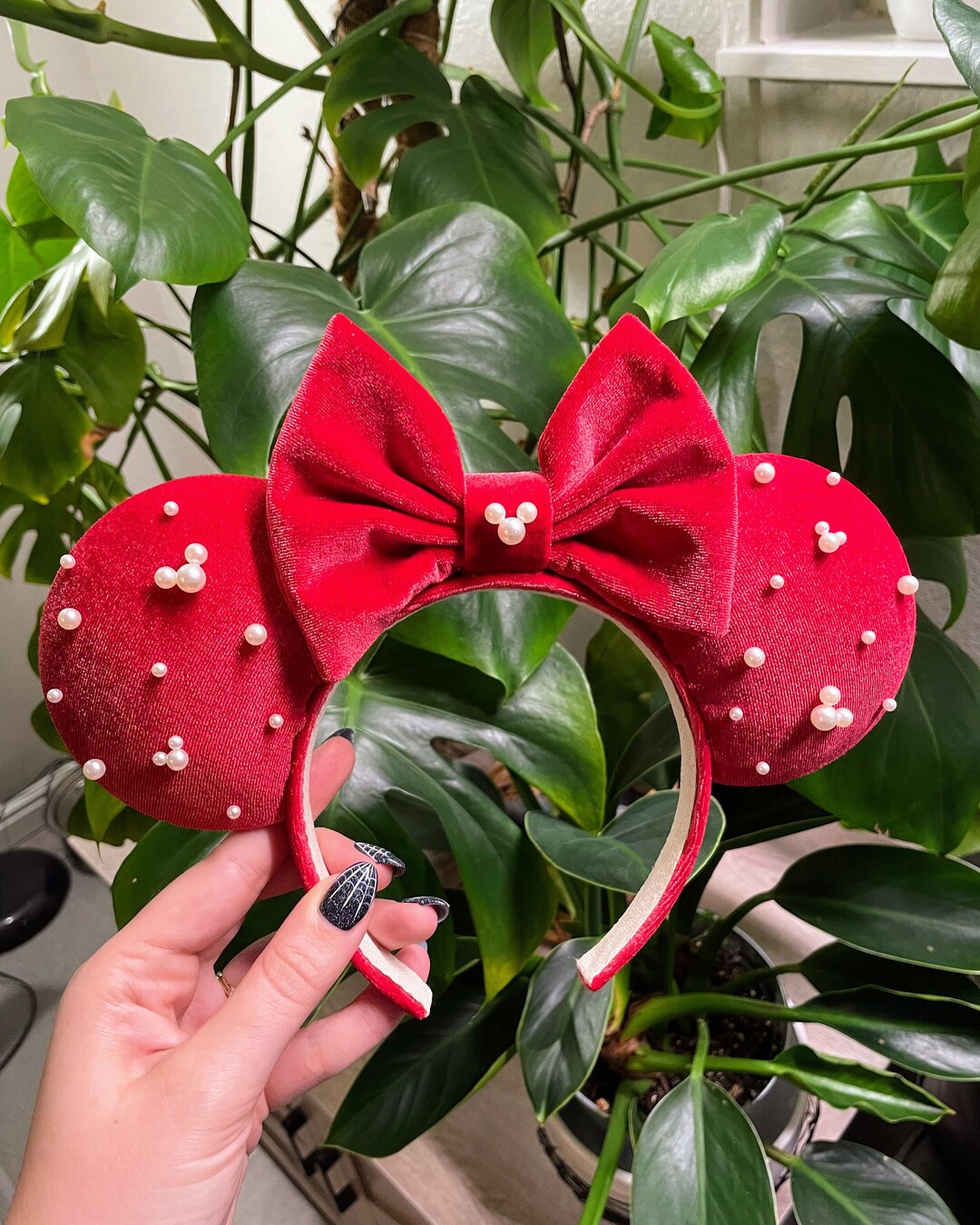 Red Velvet Mickey Pearl Mouse Ears - Etsy