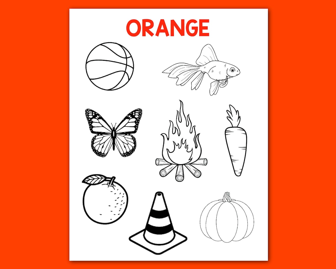 Color by Category Coloring Pages, Red Object Coloring Page, Orange ...