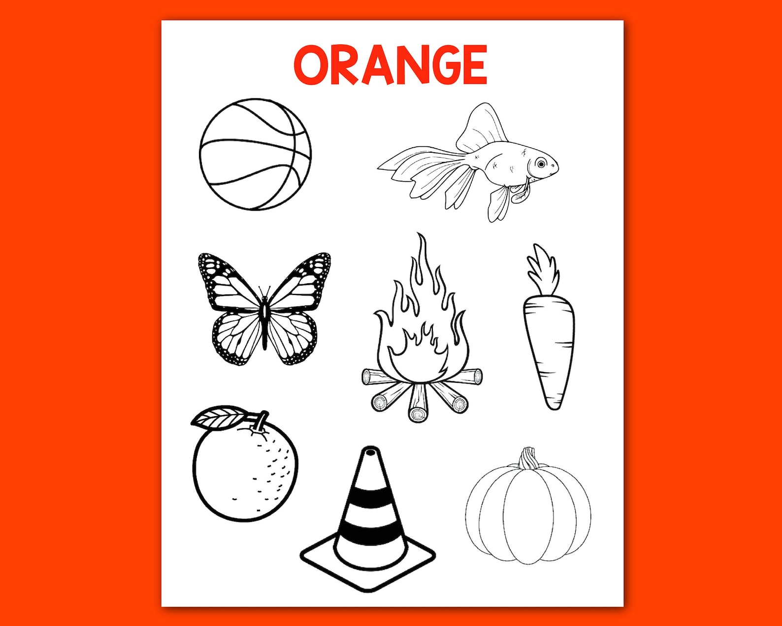 Color by Category Coloring Pages, Red Object Coloring Page, Orange ...