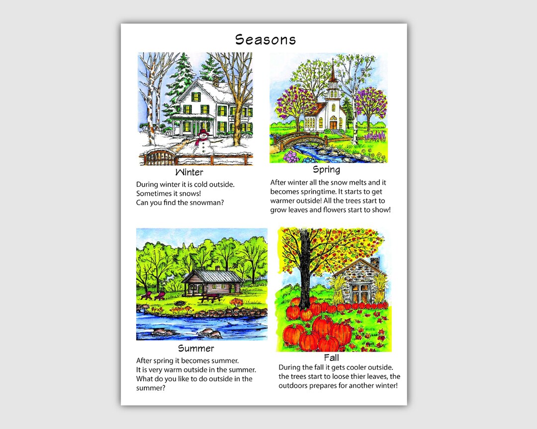 Learning About Seasons Digital Download Printout, Toddler Learning ...