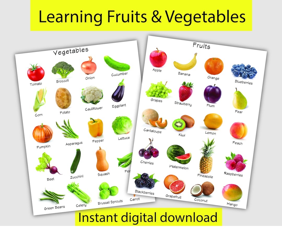 Fruit and Vegetable Learning Digital Download, Learning Fruits ...