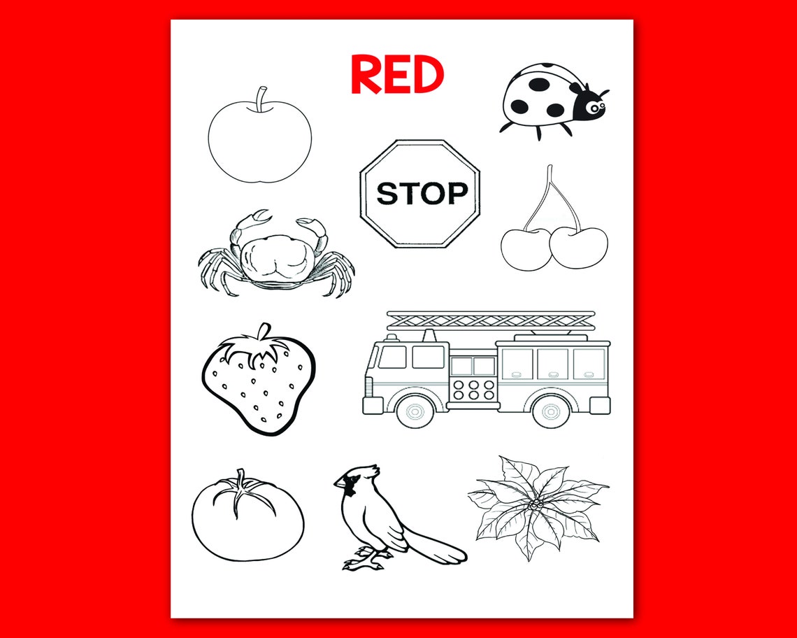 Color by Category Coloring Pages, Red Object Coloring Page, Orange ...
