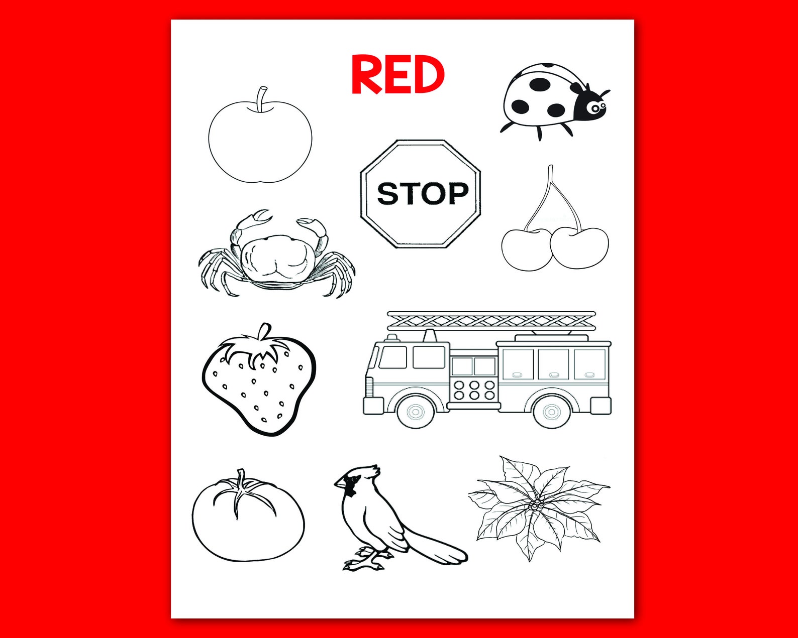 Color by Category Coloring Pages, Red Object Coloring Page, Orange ...
